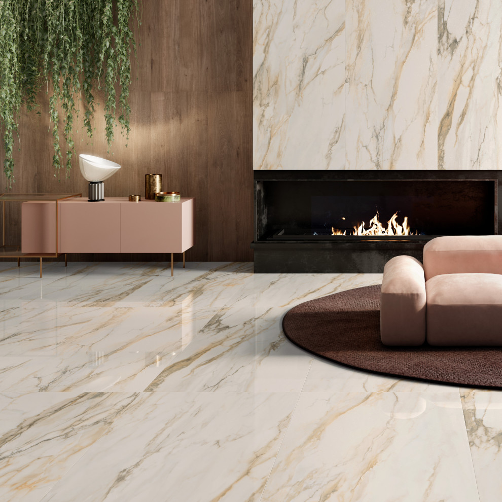Tru Marmi Gold Porcelain Tiles Living Room - Contemporary - Living Room ...
