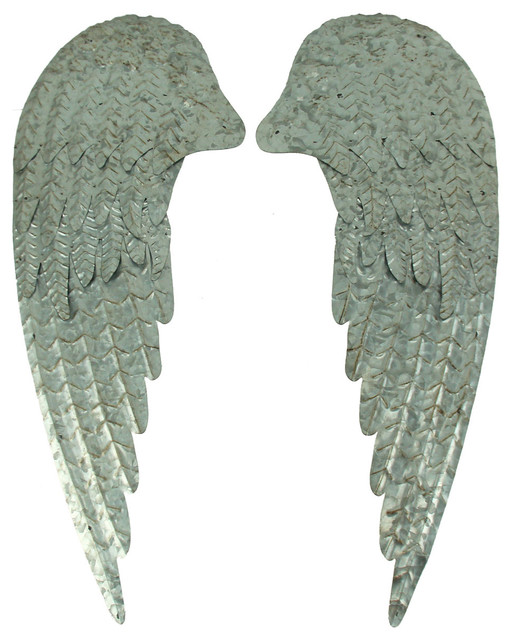 Galvanized Metal Rustic Angel Wings Wall Decor Set, 28.5 inches ...