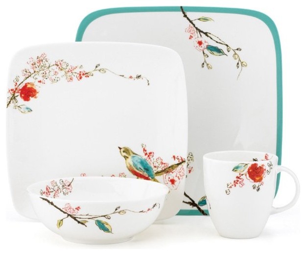 Lenox Simply Fine Chirp Bone China Square 4 Piece Dinnerware Set ...