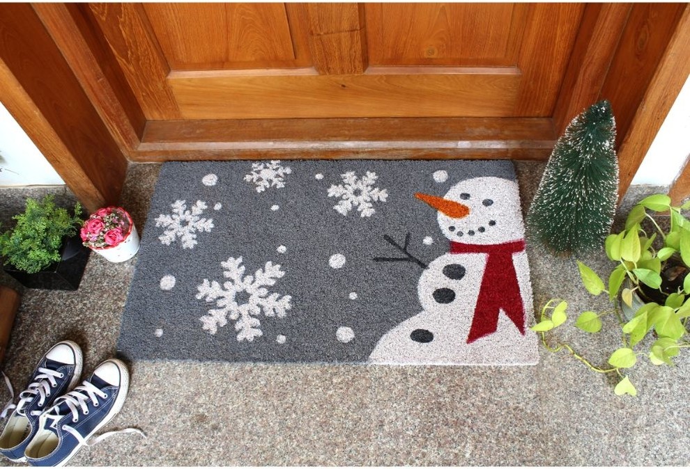 Gray Machine Tufted Snowman Coir Doormat, 18"x30", 18"x30 ...