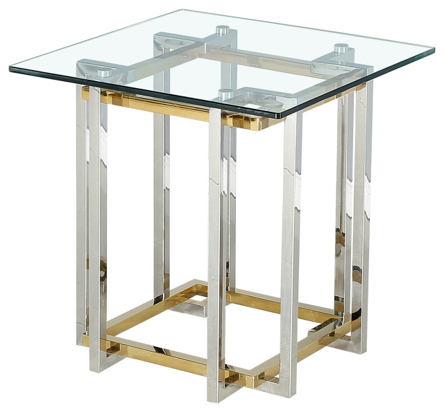 Contemporary Glass & Metal Accent Table in Silver & Gold - Contemporary ...