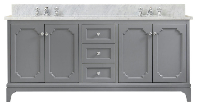 Queen 72" Double Sink Carrara White Marble Countertop Vanity - Transitional - Bathroom Vanities ...