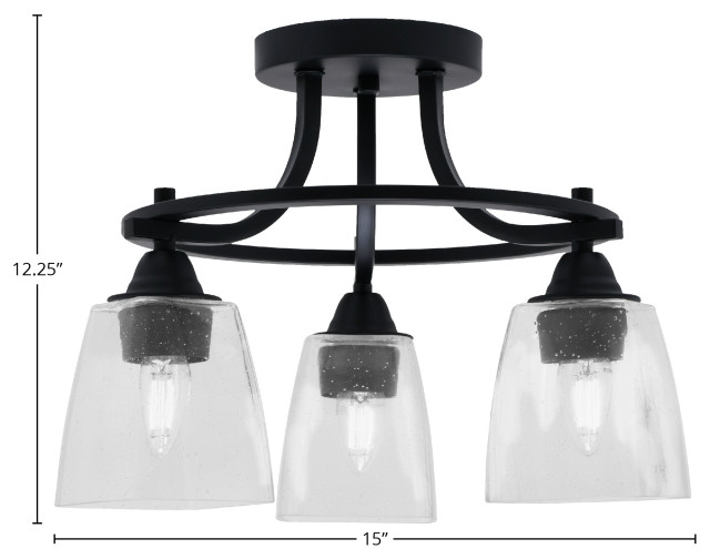 Paramount 3-Light Semi-Flush Light, Matte Black, 4.5" Clear Bubble ...