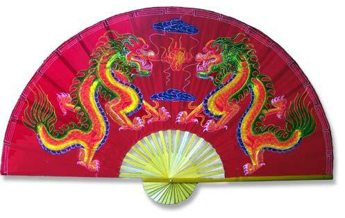 Velvet Red Dragons Painting Wall Fan, 40" - Asian - Decorative Objects ...