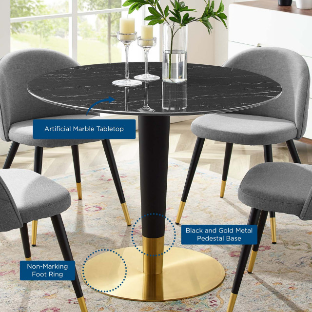 Zinque 40" Artificial Marble Dining Table, Gold Black - Contemporary ...