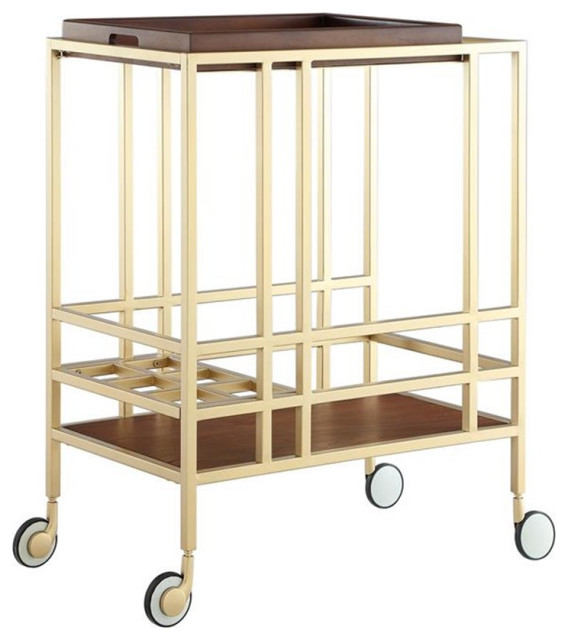 Posh Living Biony Modern Metal Bar Cart with Wheels in Bar Cart Gold ...