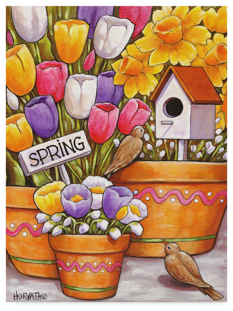 Cathy Horvath-Buchanan 'Spring Birds Flowers' Canvas Art, 24"x32 ...