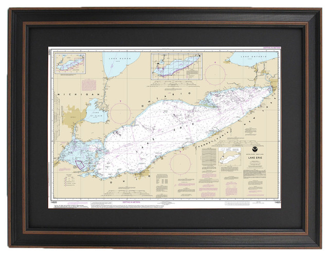 Framed Nautical Chart, Lake Erie - Traditional - Prints And Posters ...