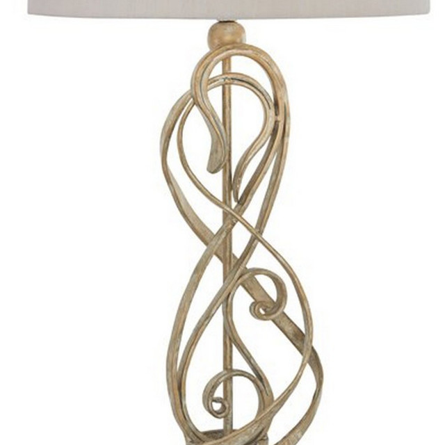 150 Watt Metal Body Table Lamp with Free Flowing Lines, Gold and White ...