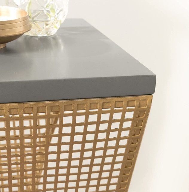 Retro Side Table, Satin Gold Geometric Helix Base & Square Top ...