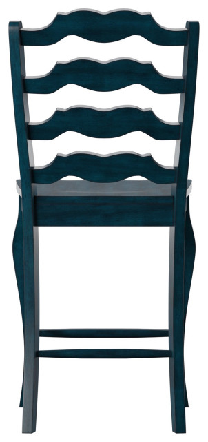 Set of 2 Counter Stool, Wooden Seat With Unique Wavy Ladder Back ...