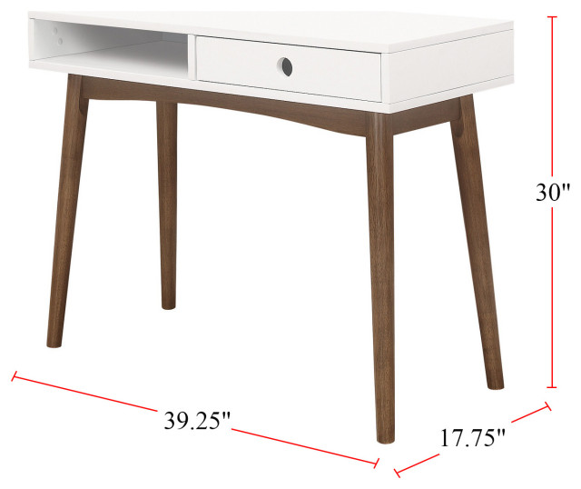 Transitional Writing Desk with Drawer, White - Midcentury - Desks And ...