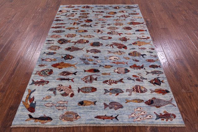 Hand Knotted Gabbeh Fish Design Wool Rug 5' 7" X 7' 9" - Q20408, 5' 7 ...