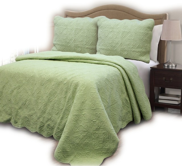 Serenity Green 100%Cotton Quilt Set, Twin Set - Contemporary - Quilts ...