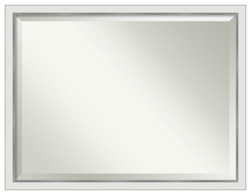 Eva White Silver Narrow Beveled Bathroom Wall Mirror - 43 x 33 in., 43 ...
