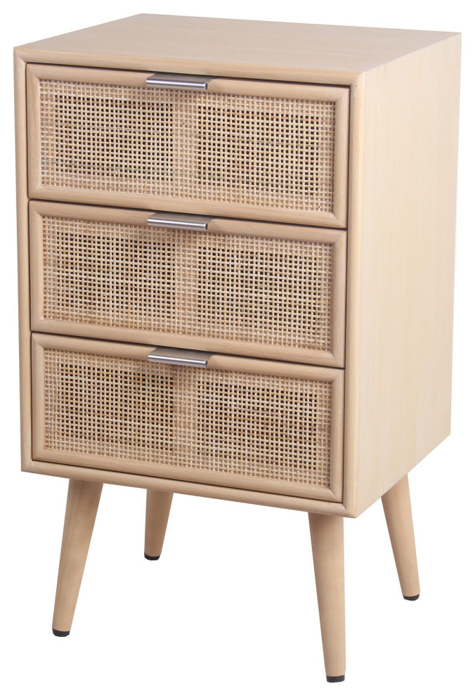 3 Drawer Wooden Accent Chest with Mesh Pattern Front, Light Brown ...