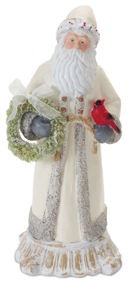 Santa Figurine With Cardinal and Wreath 12"H - Traditional - Holiday ...