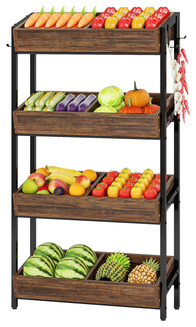 4-Tier Wood Fruit Vegetable Storage Rack Stand for Kitchen - Industrial ...