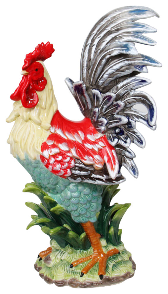 Large Ceramic Red and Blue Rooster Figurine 23 1/2"H - Farmhouse ...