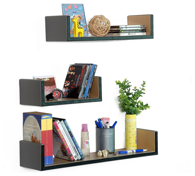 Gray Space U-Shaped Leather Wall Shelf / Bookshelf / Floating Shelf ...