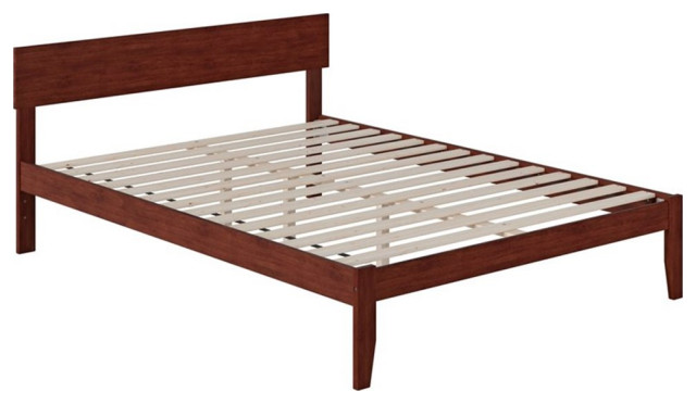 Pemberly Row Modern Solid Wood Platform Queen Bed with Slat Kit in Walnut - Transitional ...
