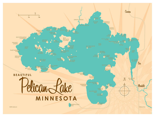 Lakebound Pelican Lake Minnesota Map Art Print, 18"x24" - Contemporary ...