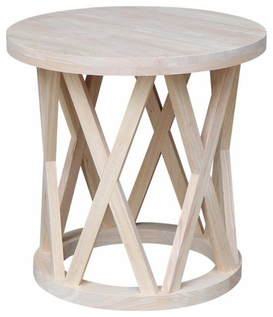 Classic End Table, Hardwood Frame With Crossed Accents & Round Top ...