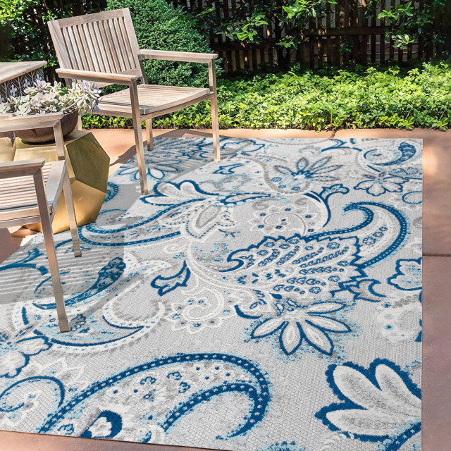 Gordes Paisley High-Low Indoor/Outdoor Area Rug, 4'x6' - Mediterranean ...