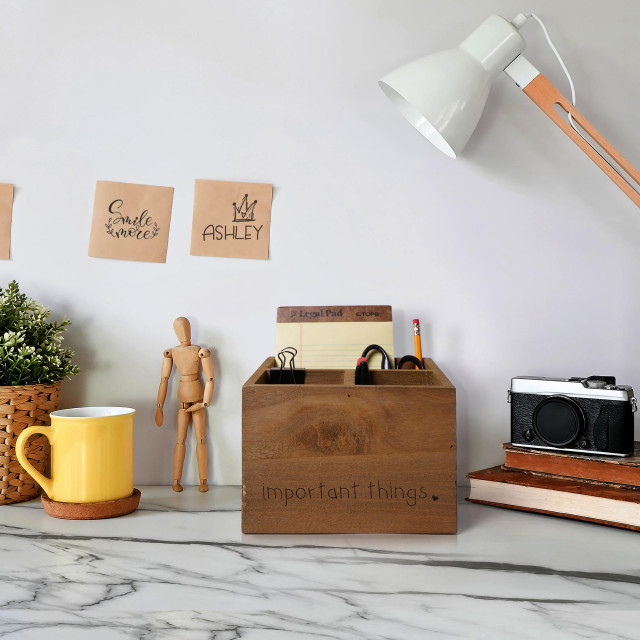 Addie Joy Important Things 3-Opening Desk Organizer - Wood Wash, 5" H x ...