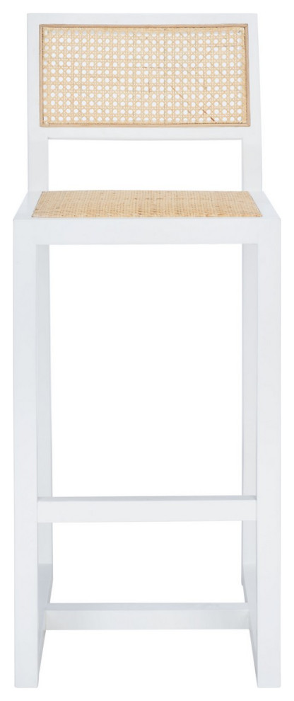 Safavieh Seika Rattan Bar Stool, White/Natural, #N/A - Tropical - Bar ...