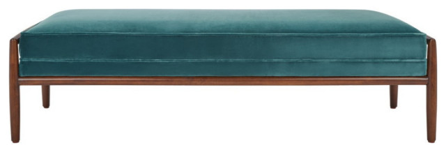 Ladonna Velvet Bench, Dark Teal - Midcentury - Upholstered Benches - by ...