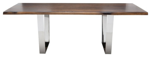 Lazzaro Dining Table seared oak top polished stainless 78" - Contemporary - Dining Tables - by ...
