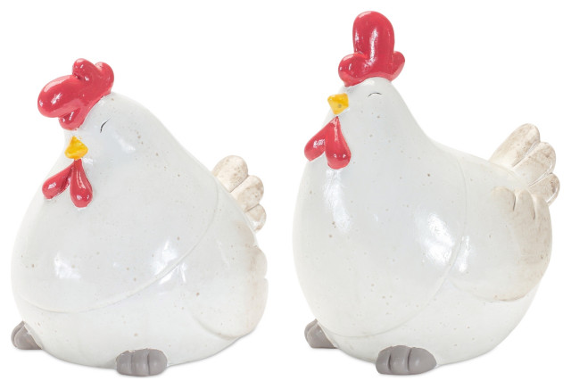Chicken, 2-Piece Set, 6.5"H, 7.5"H Terra Cotta - Farmhouse - Decorative ...