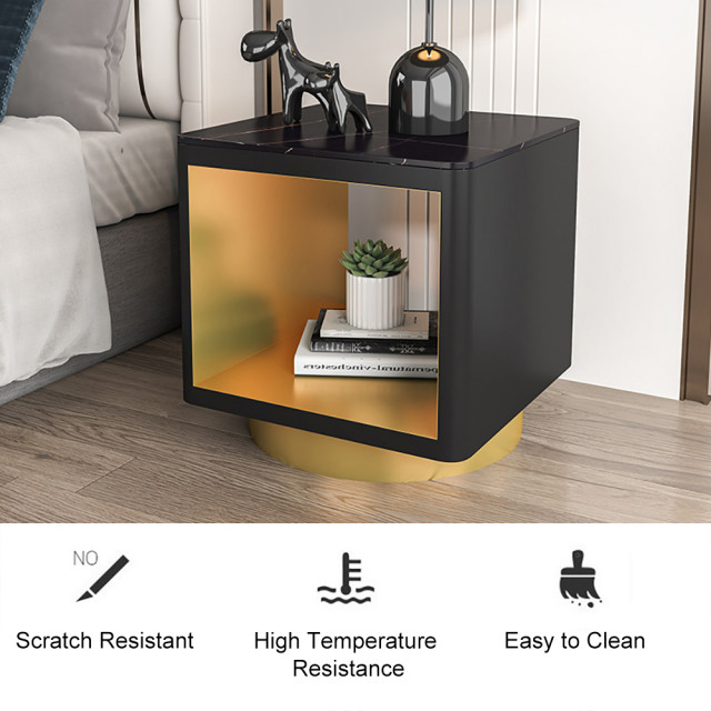 Modern Side Table with Storage Hollow Cube Table with Gold Metal ...