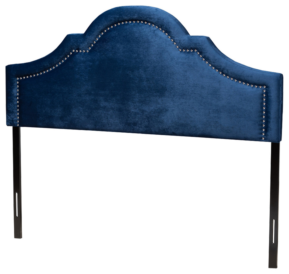 Contemporary Navy Blue Velvet Fabric Upholstered Queen Size Headboard ...