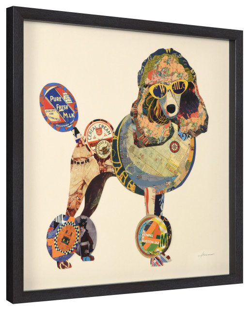 Poodle Handmade Collage Framed Graphic Wall Art Under Glass Signed by ...