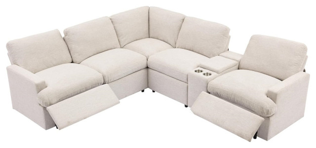 Modern L-Shaped Sofa, Recliner Design With Storage Box & Cup Holders ...