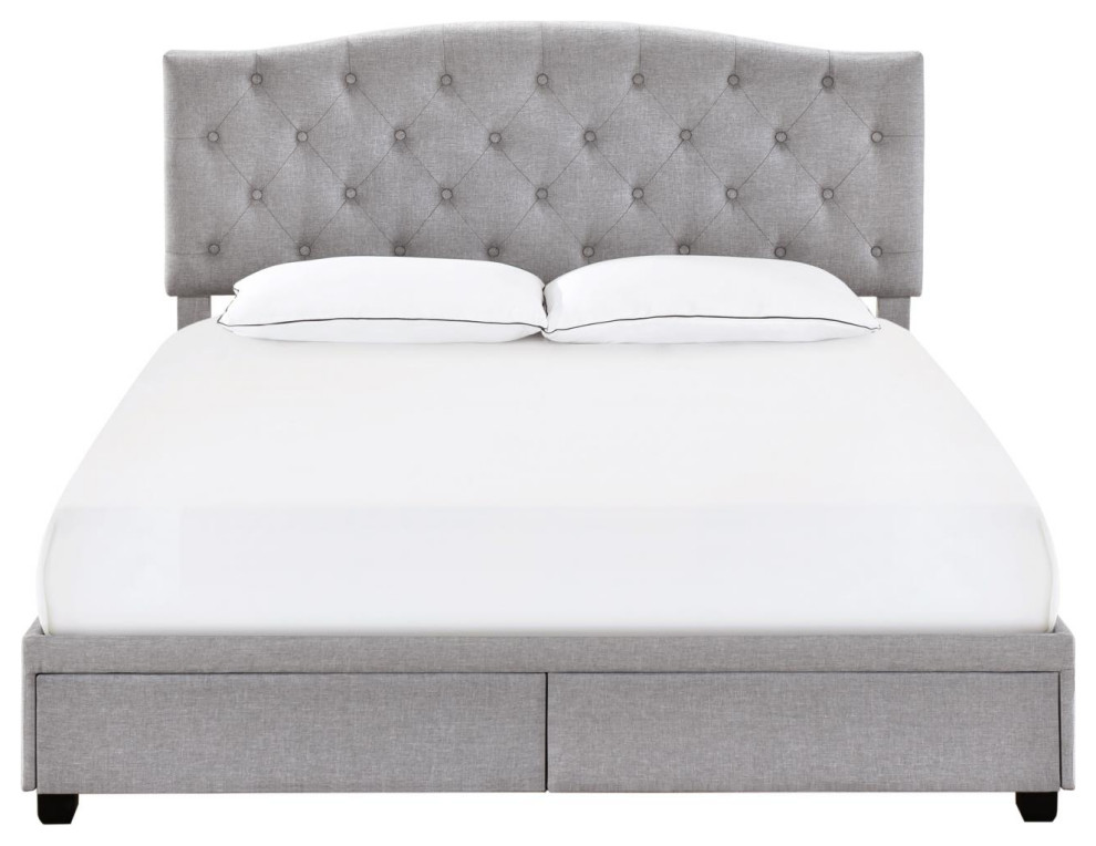 Home Meridian King Tufted Storage Bed With Gray Finish D401-296-2 ...