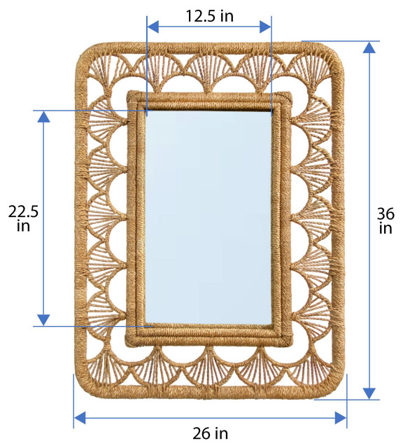 Rectangular Illuseion Decorative Seagrass Wall Mirror, 24x36 - Beach ...