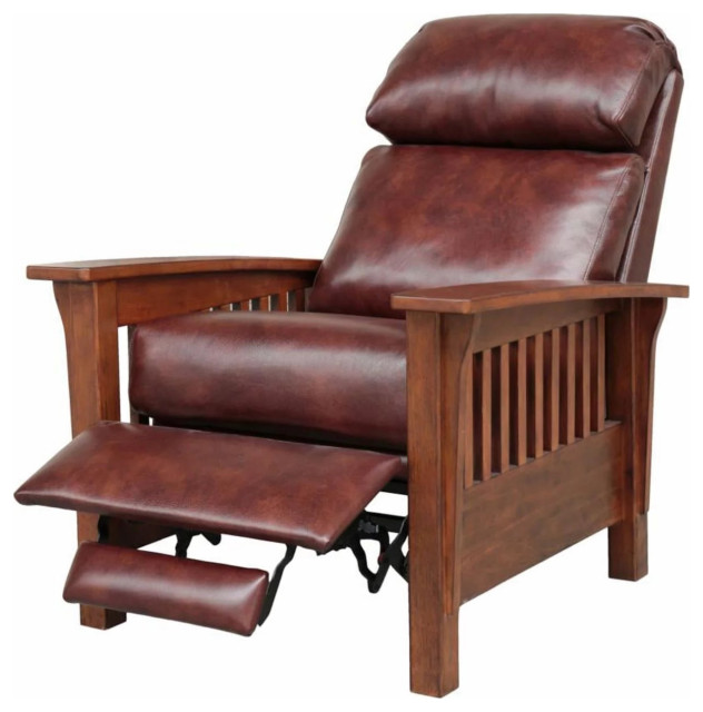 Mission Wood Push Back Recliner with Padded Faux Leather Seat ...
