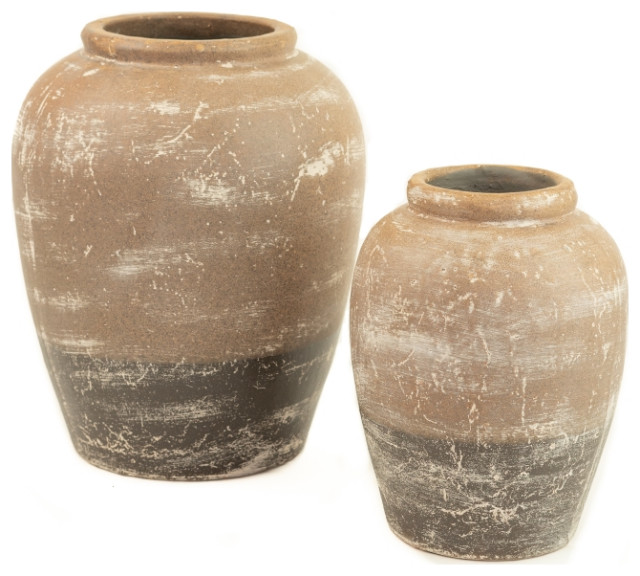 Kalalou Traditional Set Of Two Ceramic Two Toned Urns With Multi Finish ...