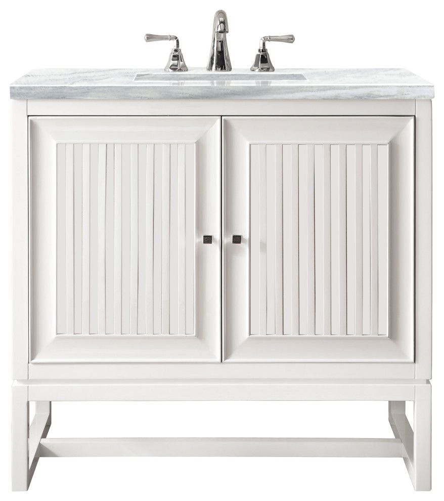 Athens 30" Vanity, Glossy White, Arctic Fall Solid Surface Countertop ...