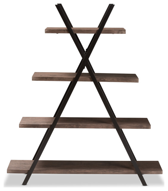 Fiera Industrial Rustic Walnut Wood Black Metal 4-Tier Living Room ...