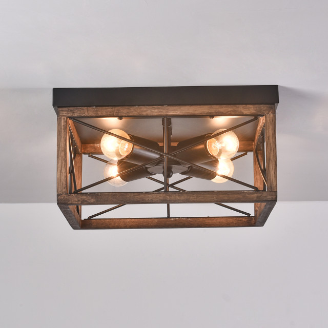 Rustic Farmhouse 4-Light Cage Shape Ceiling Light - Farmhouse - Flush ...