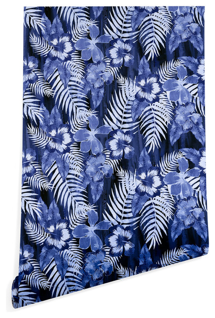 Deny Designs Schatzi Brown Hula Hibiscus Dark Blue Wallpaper, 2'x4 ...