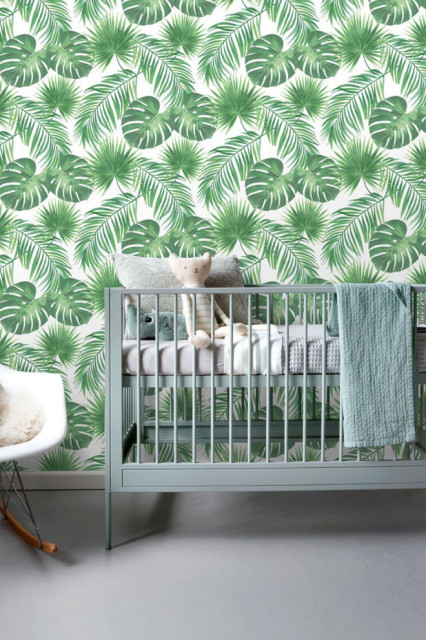 Patti Light Green Leaves Wallpaper, Swatch - Tropical - Wallpaper - by ...