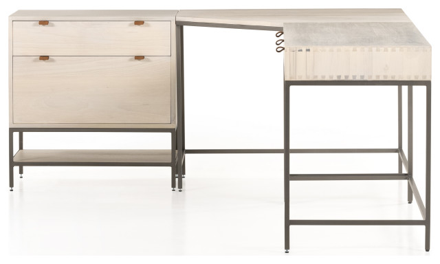 Trey Desk System With Filing Cabinet, Dove Poplar - Transitional ...