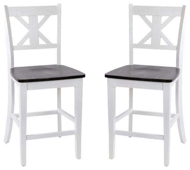 White Wash Counter Stools, Set of 2 - Farmhouse - Bar Stools And ...