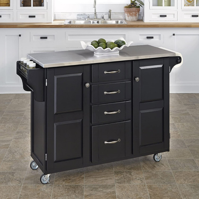 Modern Kitchen Cart, 2 Doors and 4 Utility Drawers With Stainless Stool ...
