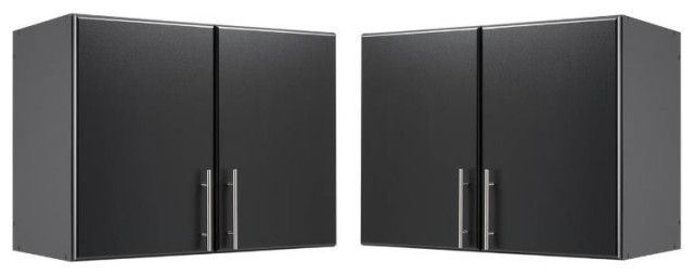 Home Square 2 Piece Stackable Wood Wall Cabinet Set in Black ...